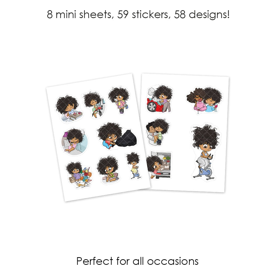 Sticker book with Planner Stickers - Zuri / Brown skin, SB010, 9 mini ...